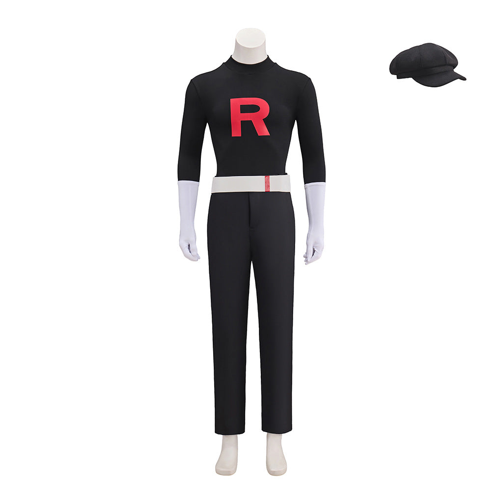 Pokemon Team Rocket Jessie and James Cosplay Costume Male With Hat Bec ...
