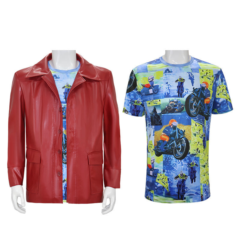 Fight Club Tyler Durden Cosplay Costumes Brad Biker Leather Jacket BEc ...