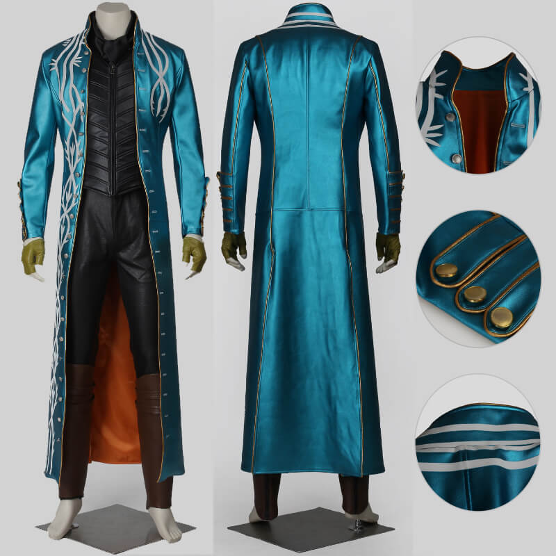 Devil May Cry 3 Vergil Costumes Leather Trench Coat Halloween Carvinal ...