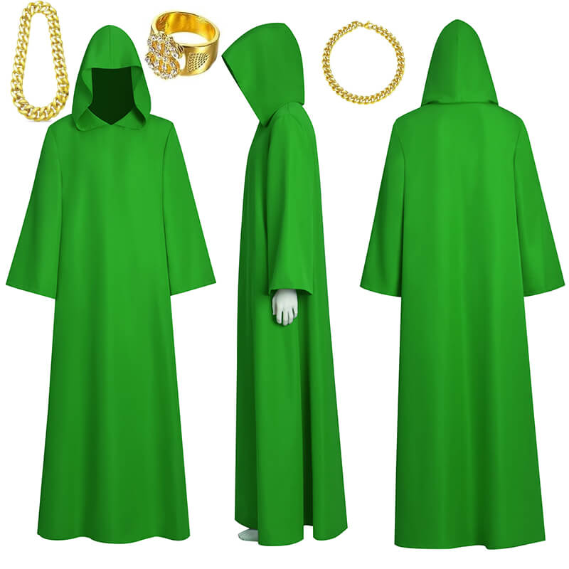 Shadow Wizard Money Gang Costume Robe with Hooded Green Halloween Cloa ...