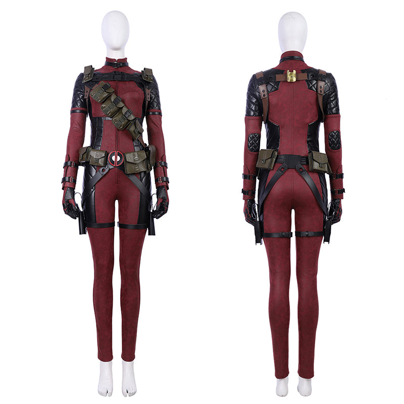 Lady Deadpool Cosplay Costume Red Leather Bodysuit Halloween Party Sui ...