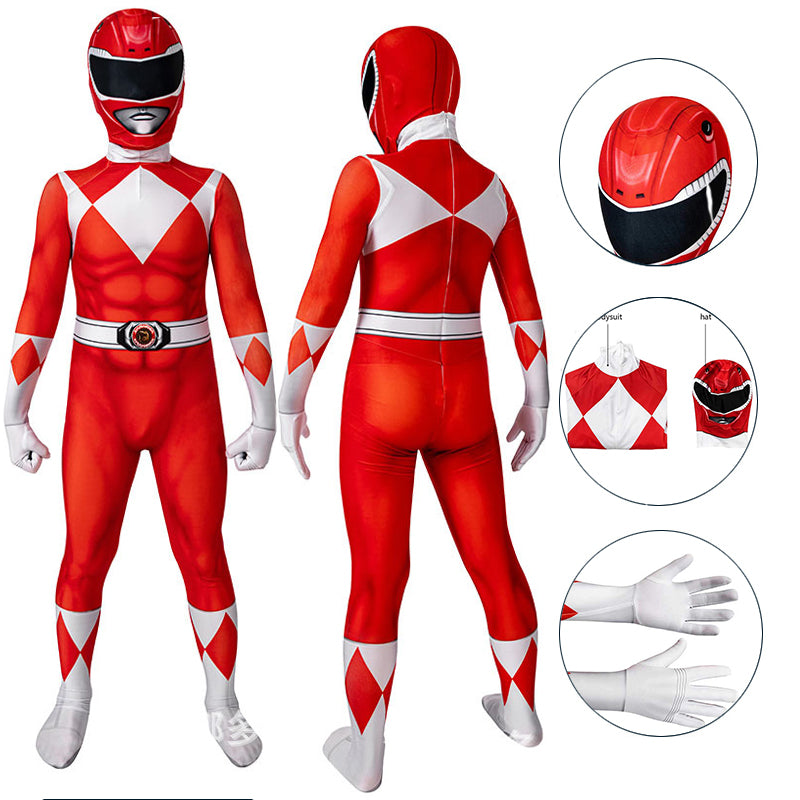 Kids Power Rangers Jumpsuit Red Ranger Cosplay Costume Halloween Party ...